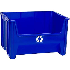 READYSPACE Commercial Industrial Heavy Duty Stackable Open-Front Recycling Bin Box Containers, 12.5 Gallon, 3 Pack, Blue