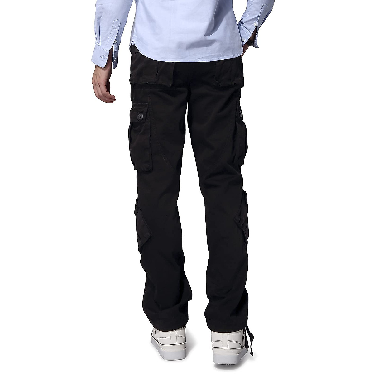 Mesinsefra Men's Cotton Casual Military Army Cargo Pants Camo Combat Work with 8 Pocket Black 36