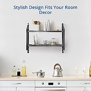 Halter Floating Shelves, 2 Tier Wall Mounted Shelves, Heavy Duty Brackets, Industrial Wood, Mounted, Above Toilet Bathroom Shelves, Bathroom Hanging Shelves with Curved Brackets, Medium, Grey Wood