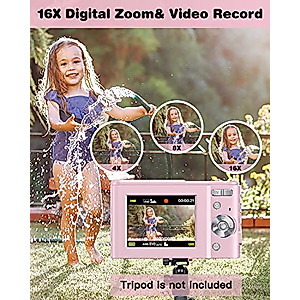 Digital Camera, Lecran Kids Camera FHD 1080P 36.0 Mega Pixels Vlogging Camera with 16X Digital Zoom, LCD Screen, Compact Portable Mini Cameras for Kids, Teens, Students (Pink)