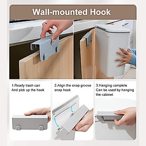 WAJJ 2.4 Gal Hanging Trash Can for Kitchen Cabinet Door with Sliding Cover, Wall Mounted Small Trash Bin Waste Bin with Lid for Kitchen Cabinet Door, Bathroom, Toilet, Bedroom, Living Room(White)