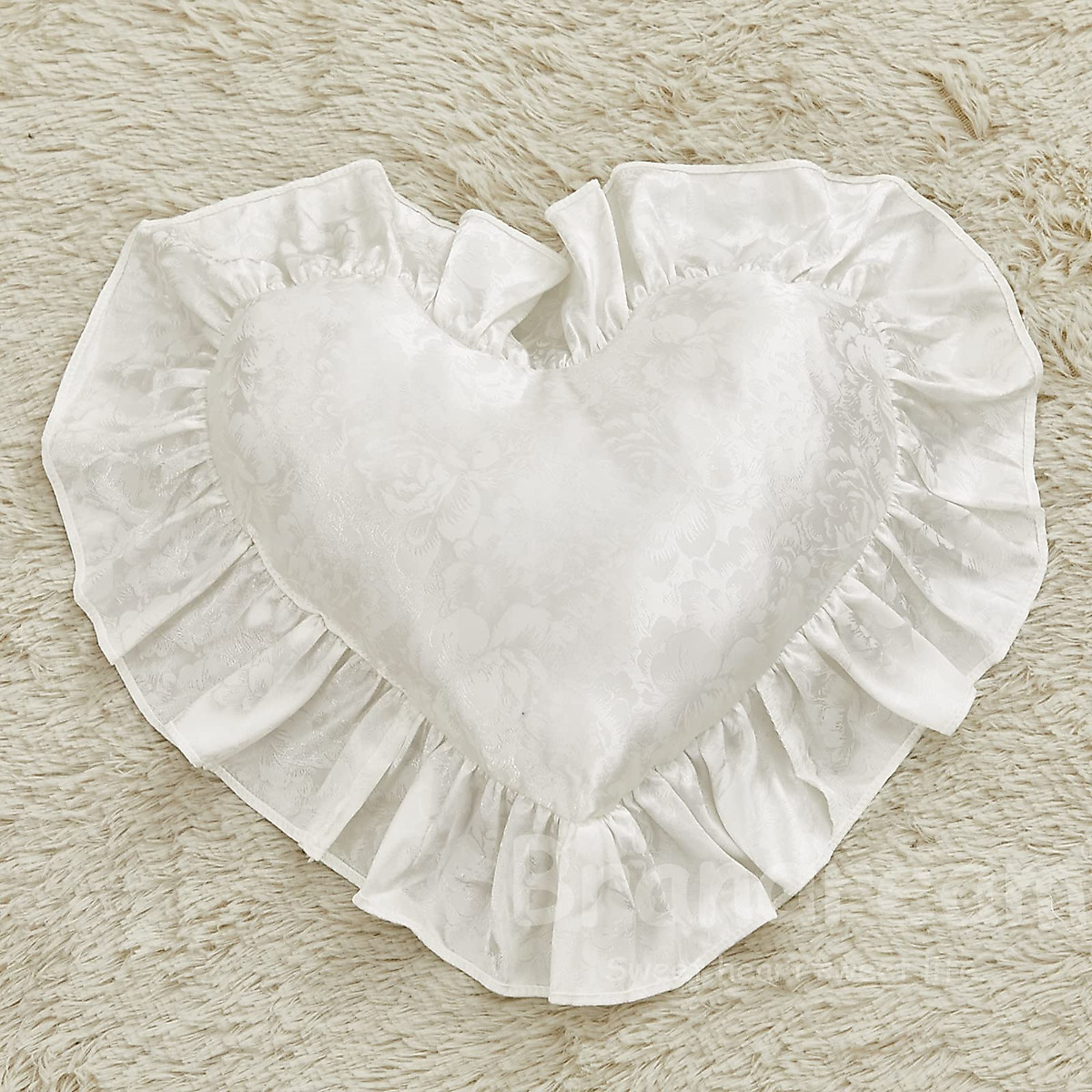 Brandream Baby Girls Nursery Bedding Beige White Blush Solid Color Crib Set Farmhouse Jacquard Rose Baby Blanket, Pink Fitted Sheet,Rose Bed Skirt & Chic Heart Pillow, 4 Pieces