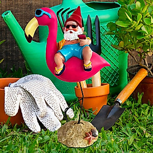 Funny Guy Mugs Garden Gnome Statue - Gnome and A Flamingo - Indoor/Outdoor Garden Gnome Sculpture for Patio, Yard or Lawn