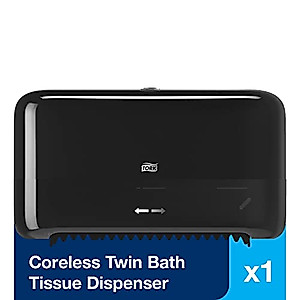 Tork Coreless Toilet Paper Dispenser Black, For Homes and Small Businesses, Fits T7 Dispensers