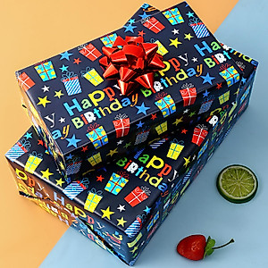 BOLIANNE Birthday Wrapping Paper Sheets - Colorful Happy Birthday Gift Wrap Paper for Boys Girls Kids Men Women - Gift Wrapping Paper for Holiday - 3 Sheets, 20 X 29 Inch, High Gloss