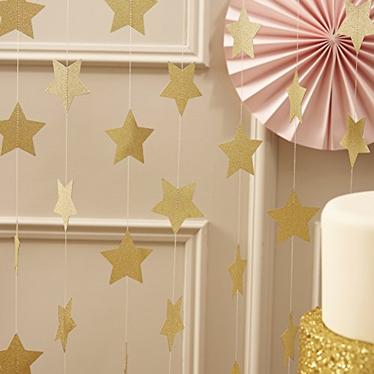 Ginger Ray Pastel Perfection Sparkling Star Garland Bunting for Weddings or Parties, Gold, 1