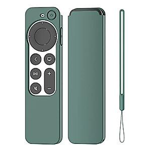 K TOMOTO Compatible with Apple TV 4K Siri Remote Case 2021, Silky-Soft Anti-Slip Protective Silicone Cover for Siri Remote Control 2nd Generation [Lanyard Included], Pine Green