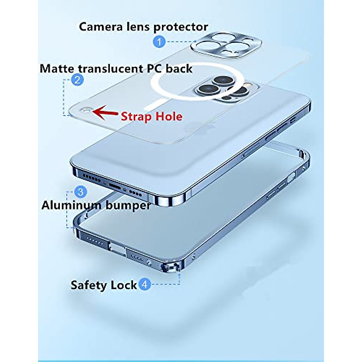 Magnetic Case for iPhone 14 Pro Max Case Compatible with MagSafe Metal Aluminum Alloy Bumper Matte Translucent Back Cover with Camera Lens Protector and Safety Lock (Black)