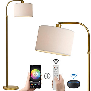 FINNCHY Gold Floor Lamp with Remote Control, 1200 Lumens 15W LED Bulb Included, Adjustable Height Arc Floor Lamps for Living Room, Modern Gold Standing Lamp Dimmable Floor Lamp for Bedroom, Office