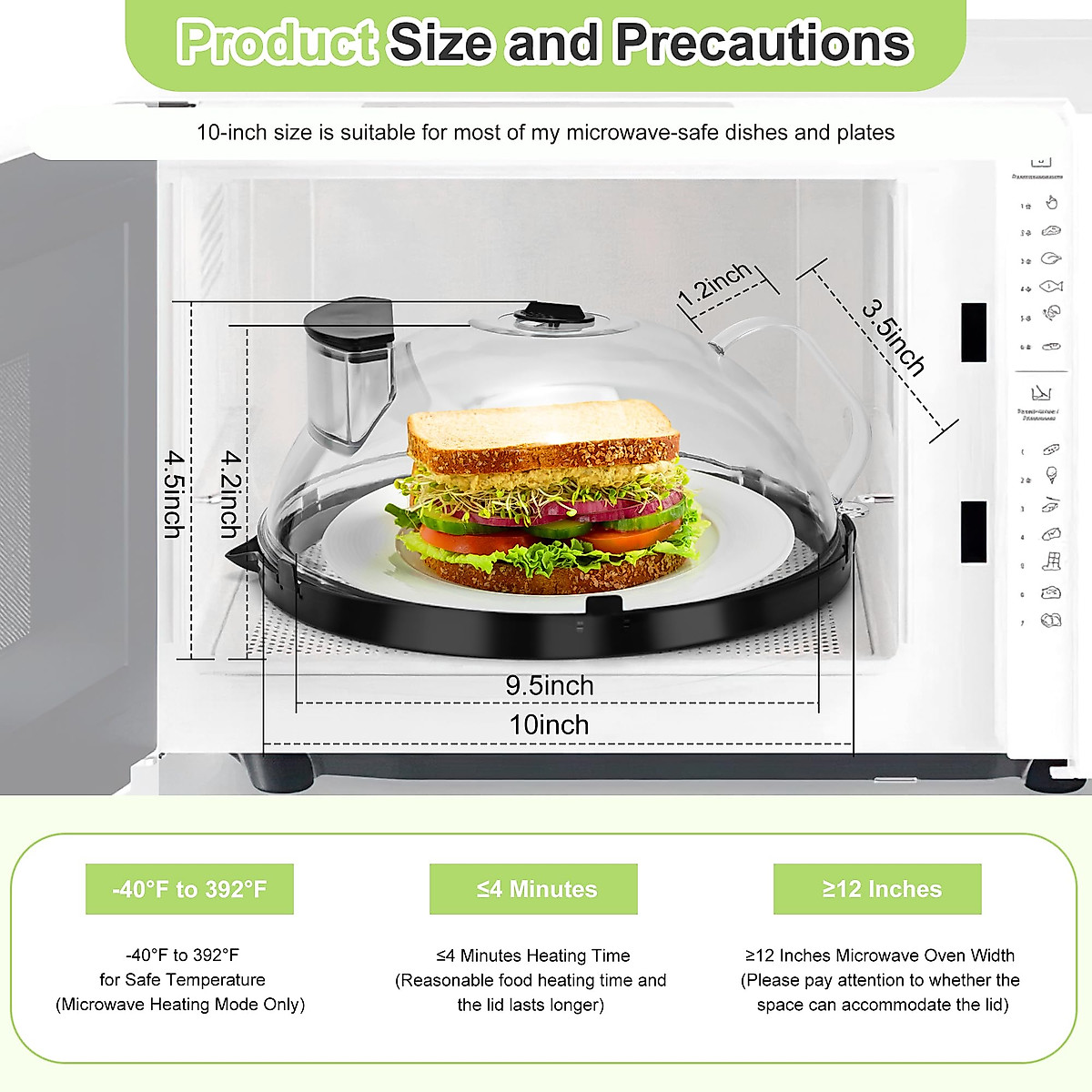 Fkprorjv Microwave Splatter Cover with Water Steamer, 10 inch Clear Microwave Plate Cover for Food, Splatter Guard Microwave Lid for Microwave Oven, Kitchen Gadgets Accessories, Black