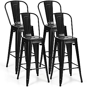 LIVIZA 30" High Back Metal Bar Stools Set of 4, Modern Industrial Kitchen Dining Bar Chairs, Indoor Outdoor Bar Stools with Back, Stackable Counter Height Stools for Kitchen, Dining Room, Bistro