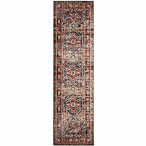 SAFAVIEH Bijar Collection 2'3" x 10' Brown / Royal BIJ621C Traditional Oriental Distressed Non-Shedding Living Room Entryway Foyer Hallway Bedroom Runner Rug