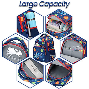 Moonmo School Backpack Kids Bookbag Elementary Preschool Kindergarten Supplies for Boys,16 inch boys school backpack with compartments for 5+ (Blue Space)