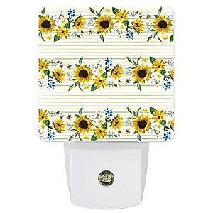 Big buy store Night Lights Auto Sensor Sunflower Butterfly Plug-in LED Nightlights Dusk to Dawn for Living Room, Bedroom, Bathroom, Kitchen, Hallway, Stairways, Spring Floral Yellow Green Stripes