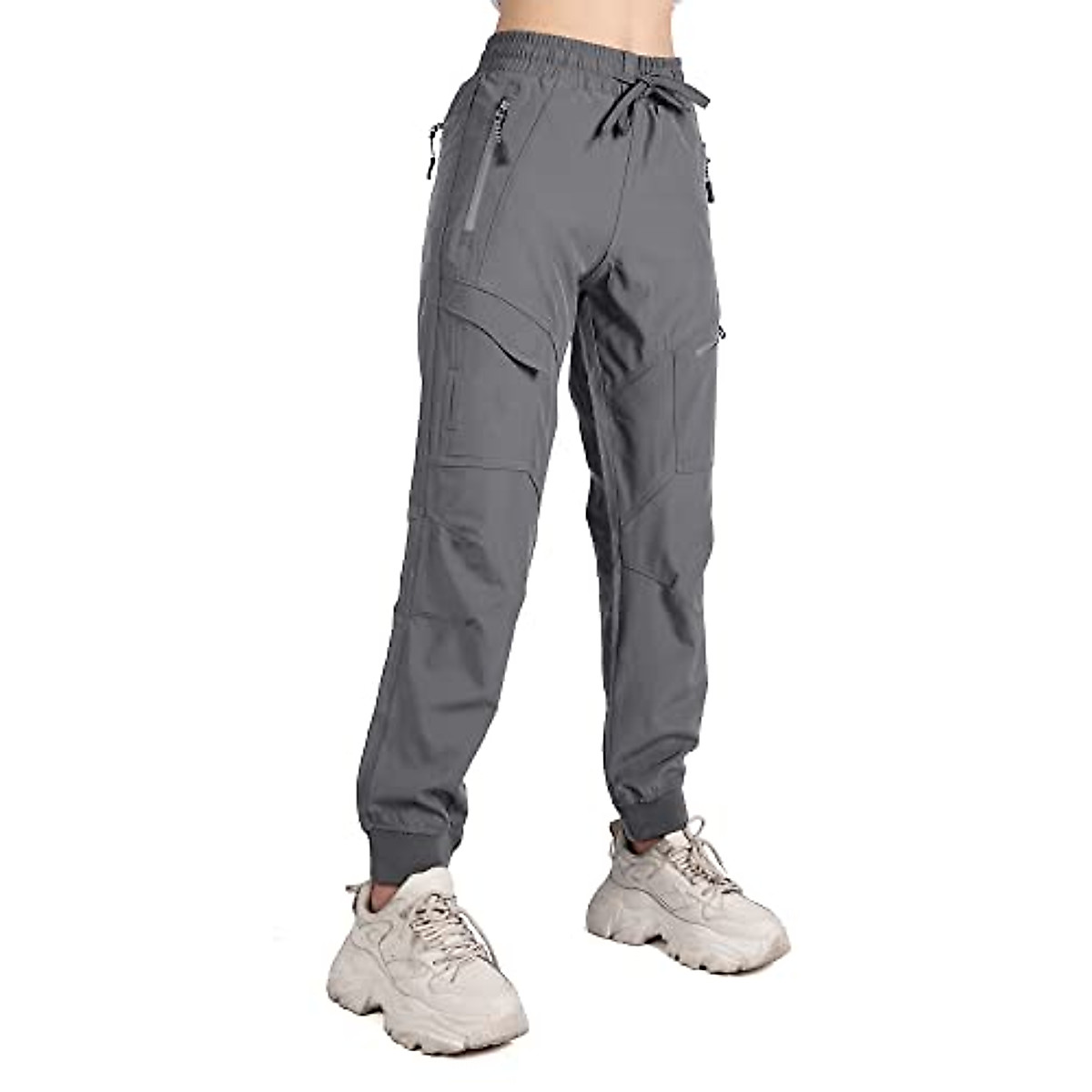 Singbring Women's Outdoor Athletic Workout Quick Dry UPF 50 Hiking Cargo Joggers Pants Zipper Pockets (Gray88-L) Grey