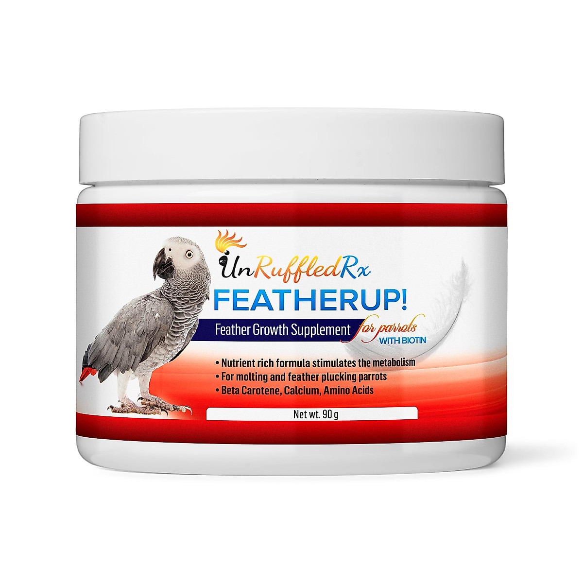 UnRuffledRx FeatherUp! Bird Vitamins with Biotin for Beautiful Plumage - Feather Growth Supplements for Parrots - 90 gm - 240 Servings
