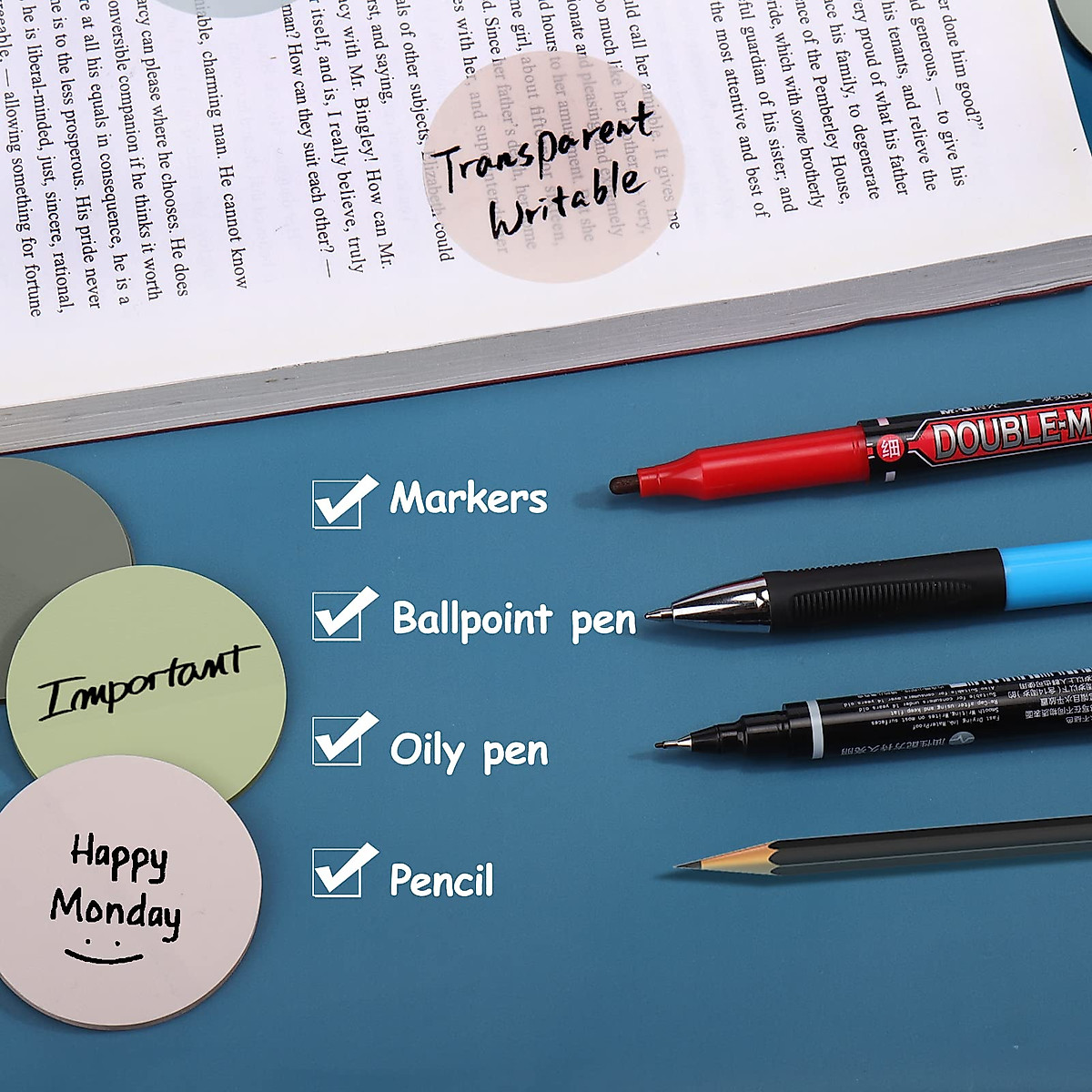 Juome Transparent Sticky Notes, 400Pcs Morandi Cute Round Clear Sticky Tabs, Translucent Book Markers Page Flags Stickers, Bible Journaling Accessories Aesthetic Office School Study Supplies