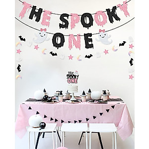 The Spooky One Banner The Spooky One Cake Topper for Pink and Black Halloween Girl First Birthday Party Decorations