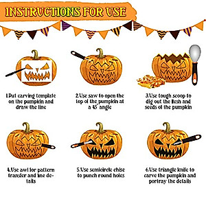 Halloween Pumpkin Carving Kit, 6 Pcs Pumpkin Carving Knife with 12 Stencils 1 Mark Pen 1 Storage Bag, Professional Pumpkin Carving Tools