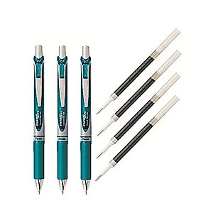 Pentel EnerGel Deluxe RTX Liquid Gel Ink Pen Set Kit, Pack of 3 with 4 Refills (Turquoise - 0.7mm) �