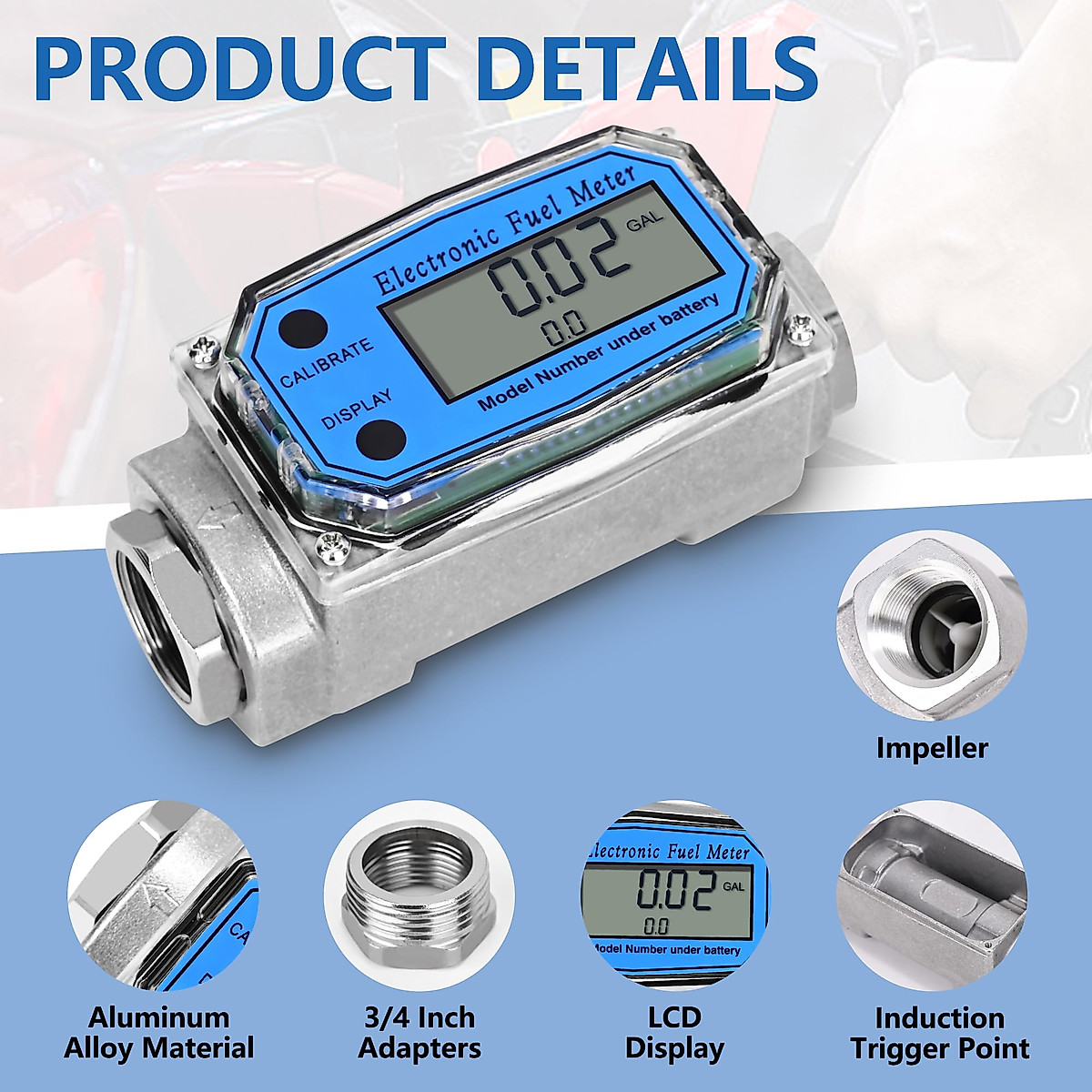 1" Turbine Fuel Flow Meter, 2.6-26 GPM Inline NPT Thread Flowmeter with 3/4" Adapters,Digital Fuel Flow Meter,for Kerosene,Biodiesel, Light Chemicals- Supports Gallon, LTR, PT, QT
