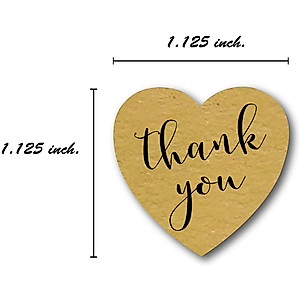 Brown Kraft Heart Shape Thank You Stickers / 500 Heart Labels / 1 1/8" Thank You Envelope Seals