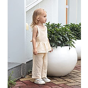 Toddler Kids Baby Girl Sleeveless Ruffle Romper Jumpsuit Backless Playsuit Outfit Overalls (Beige, 2-3 Years)