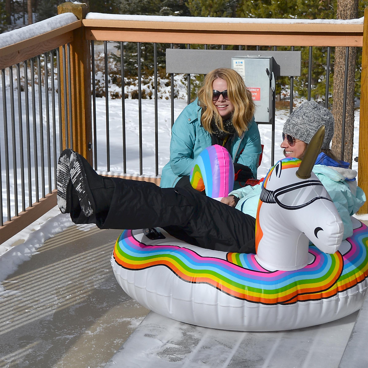 GoFloats Winter Snow Tube - Inflatable Sled for Kids and Adults (Choose from Unicorn, Disney's Frozen, Ice Dragon, Polar Bear, Penguin, Flamingo)