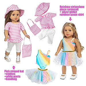 Fashion 10 Sets 18 inch Doll Clothes and Accessories Play Set inlcude Mermaid Shinning Dress Outfits Bikini Hat Handbag (No Doll)
