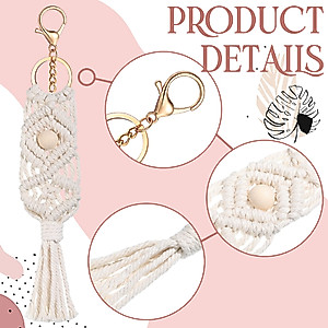 Junkin Macrame Boho Keychains Bulk Handcrafted Aesthetic Key Chain with Tassel for Women Car Key Purse Wallet Beige (36 Pieces)