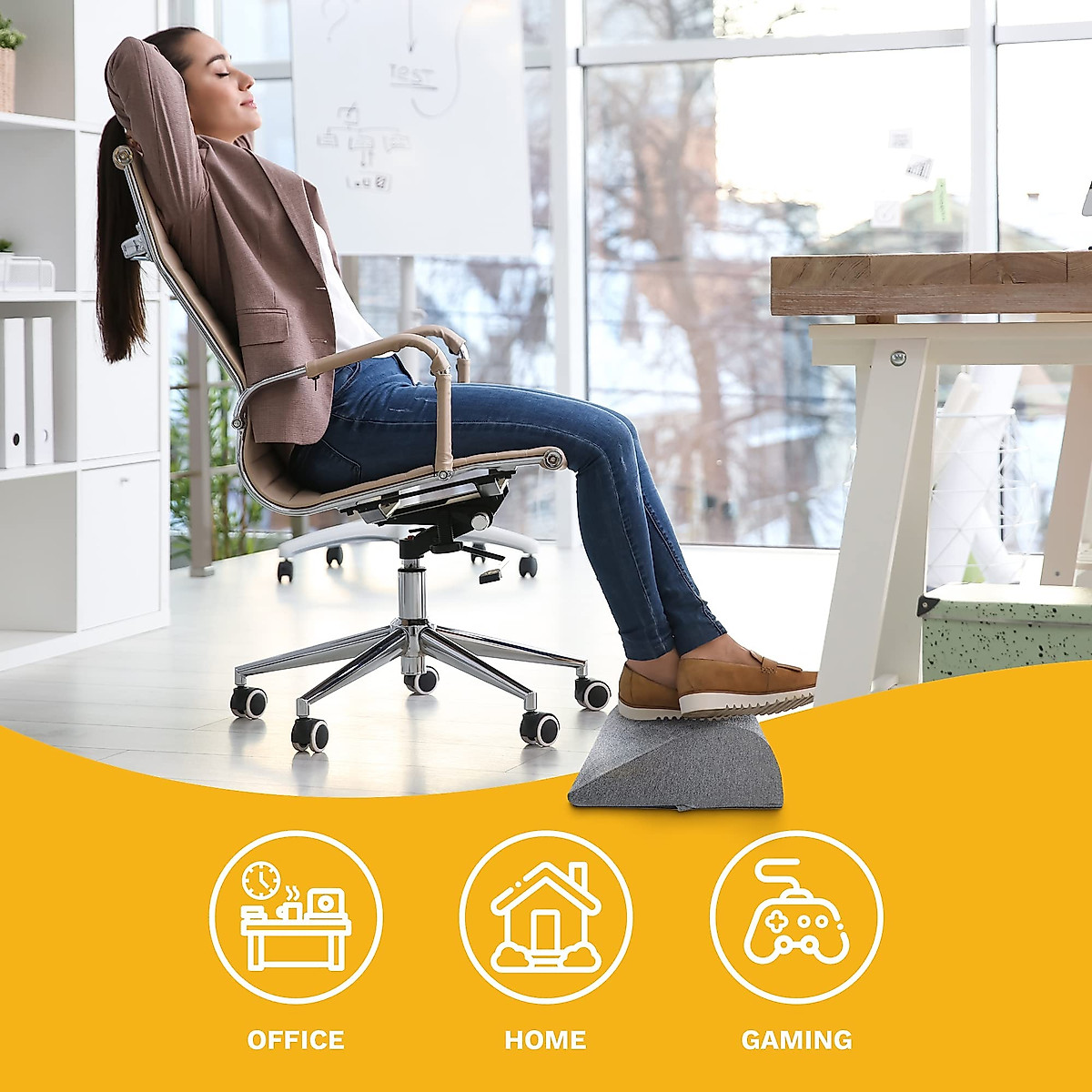 Premium Under Desk Foot Rest Cushion for Your Desk at Work, Home Office, and Gaming - Orthopedic, Ergonomic Memory Foam Foot Stool Cushion with Non-Slip Bottom (Gray)