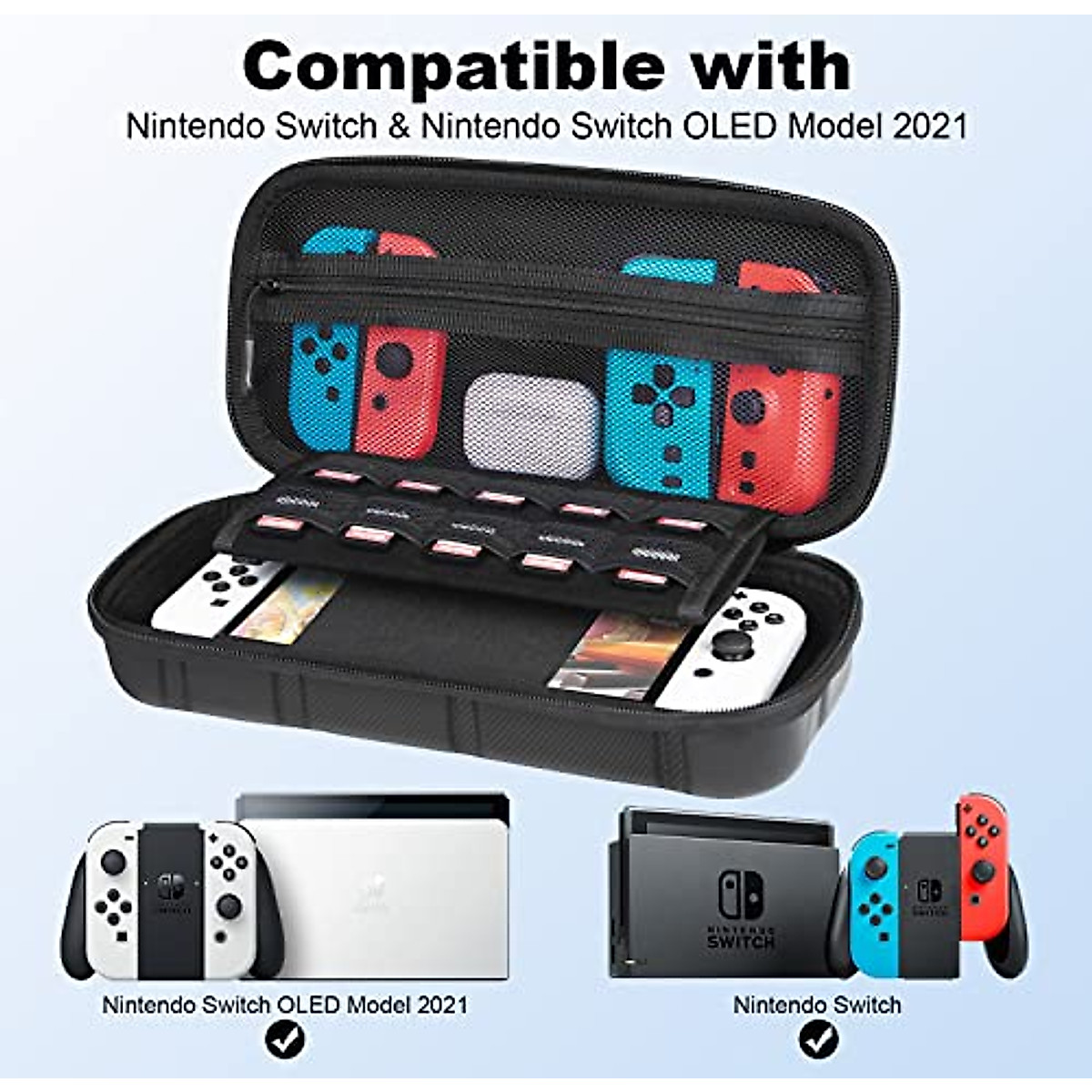 ESTARER Carrying Case for Nintendo Switch OLED Hard Travel Case, Storage Protective Cover Carry bag Pouch w/16 Game Card Cartridges,Black