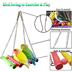 ESRISE 8 Pcs Parakeet Cockatiel Bird Toys, Hanging Bell Pet Bird Cage Hammock Swing Toy Wooden Perch Chewing Toy for Budgerigar, Conures, Love Birds, Finches, Mynah