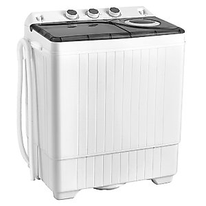 ARLIME Portable Washing Machine, 26 lbs Washer and Spinner Combo with Drain Pump,18 lbs Washing 8 lbs Spinning Twin Tub Mini Compact Laundry Washer for Dorms, Apartments, RVs (White+Gray)