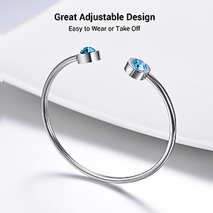 PROSTEEL Crystal Bracelet Blue March Birthstone Aquamarine Stainless Steel Womens Cuff Bracelets Bangle