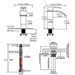 GENBONS Black Waterfall Spout Bathroom Faucet, Single Handle Bathroom Sink Faucet with Metal Pop-up Drain, Rv Lavatory Vessel Faucet with Deck Plate
