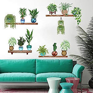 Tropical Plants Wall Stickers Green Potted Plant Wall Decals Removable DIY Art Murals for Family Living Room Background Wall Decoration Kids Bedroom Kitchen Office Girl Room Wallpaper
