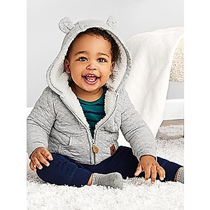 Simple Joys by Carter's Baby Hooded Sweater Jacket with Sherpa Lining, Grey, 6-9 Months