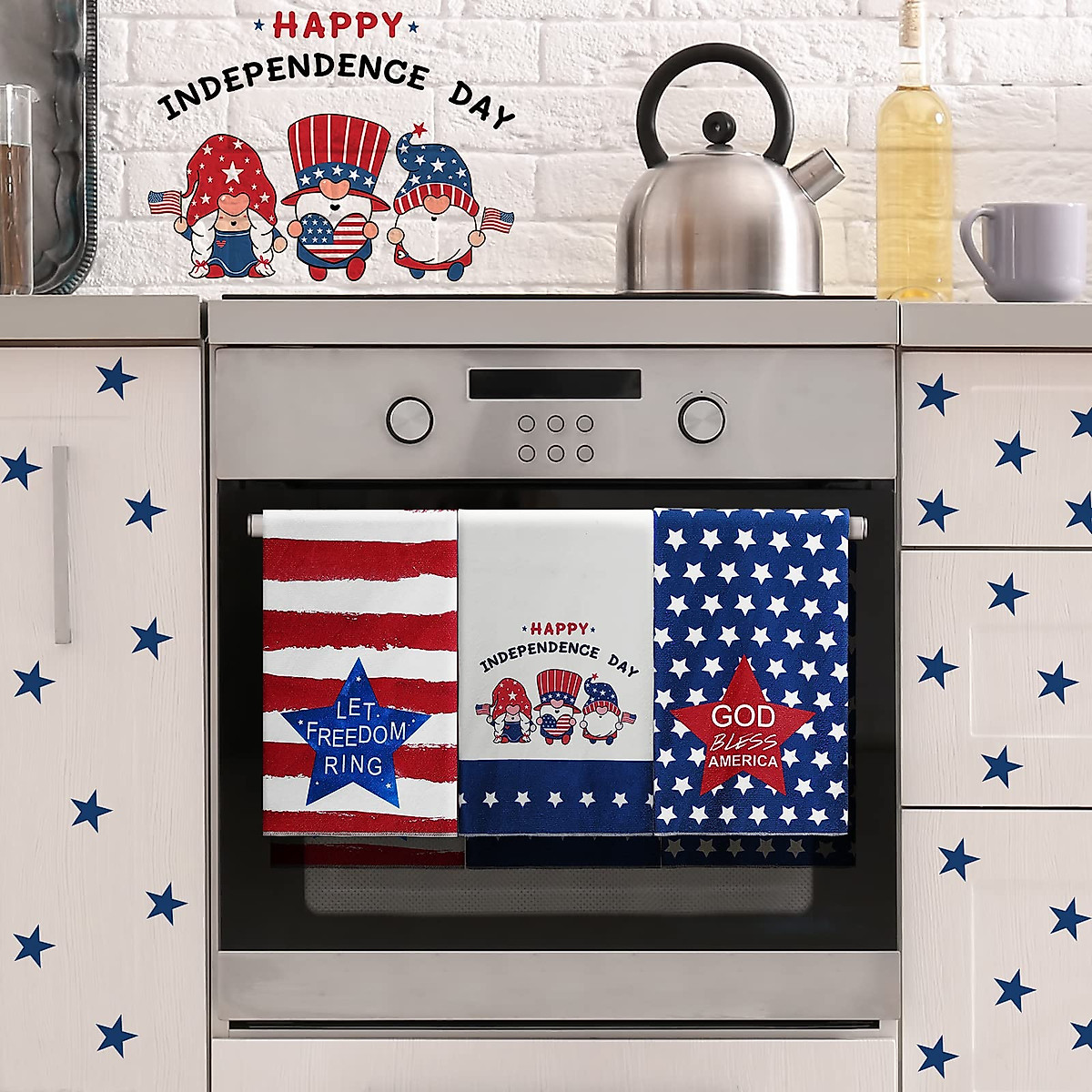 Tudomro 4th of July Kitchen Towels Dish Towels Set of 3 Patriotic Kitchen Towels American Flag Stars Stripe Dishtowel for Independence Day Memorial Day Kitchen Home Decor, 3 Styles, 24 x 16 Inch