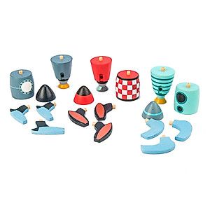 Tender Leaf Toys - Rocket Construction - 18 Pc Wooden Construction Toy Playset Builds 3 Space Ships - Develops Dexterity, Problem Solving and Imaginative Play - Ages 3+