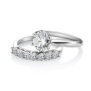 Ladylike Moissanite Solitaire Engagement Rings for Women 1.5 CT and Moissanite Wedding Band 0.7 CT (szie 8)