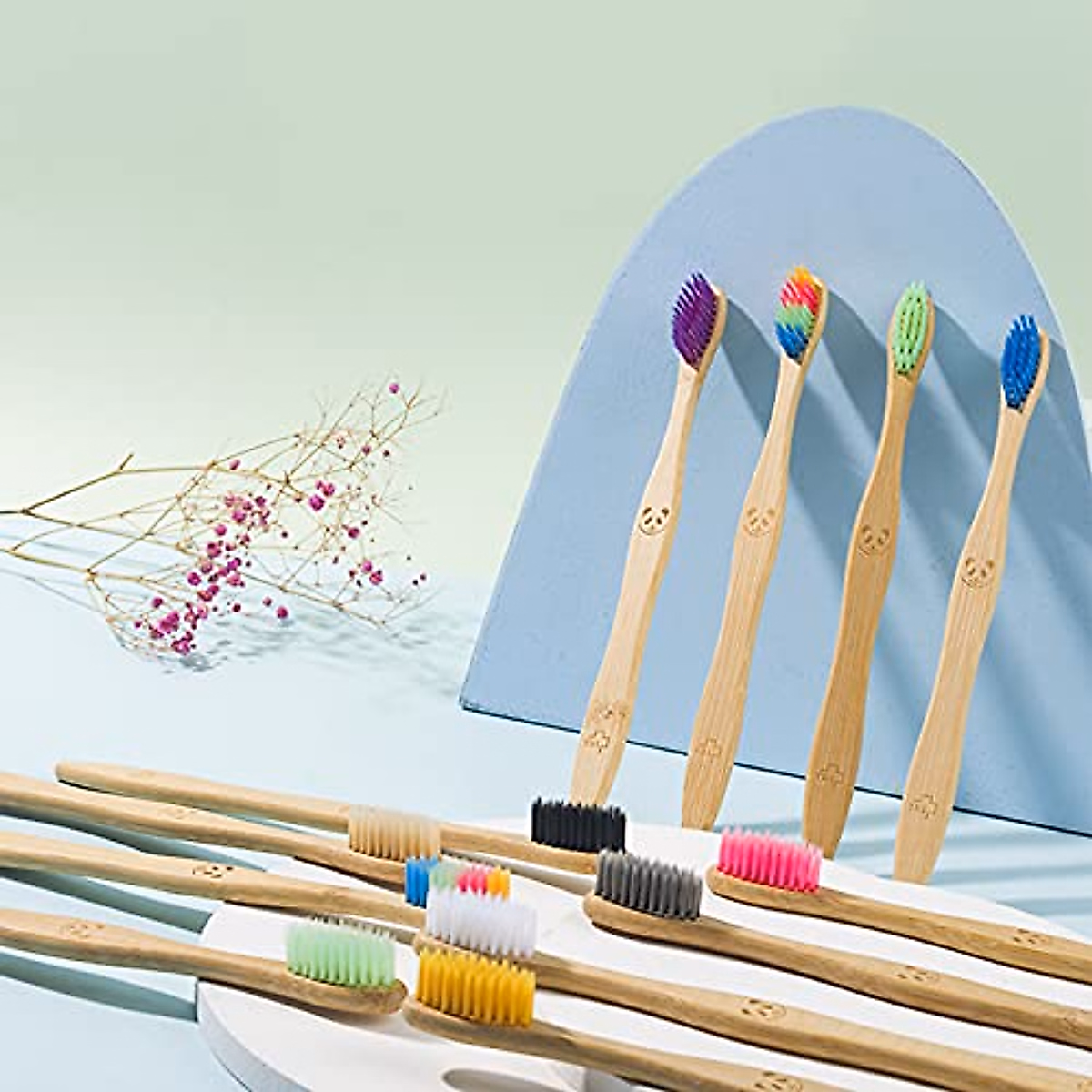 Y-Kelin 12 Pcs Soft Bristles Bamboo Toothbrush, Eco Friendly Color Bristle Wood Tooth Brushes