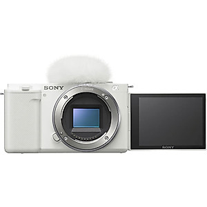 Sony ZV-E10 Mirrorless Camera (Body, White) (ILCZV-E10/W) + 64GB Memory Card + Bag + Card Reader + HDMI Cable + Flex Tripod + Hand Strap + Memory Wallet + Cleaning Set (Renewed)