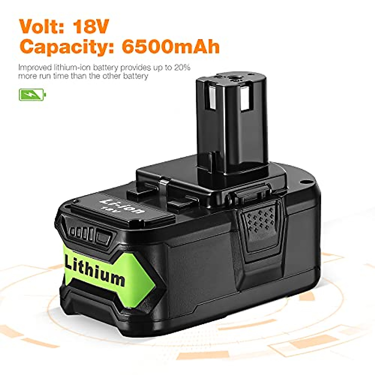 LORDONE 2Pack 6500mAh P108 Lithium Battery Compatible with Ryobi 18V one+ Battery for P100 P102 P103 P104 P105 P107 P109 P190 Cordless Tool Battery