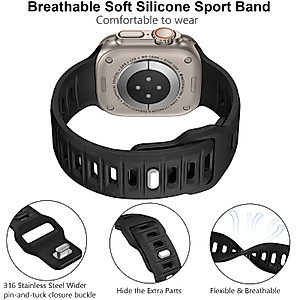 Wingle Sport Bands for Apple Watch Ultra 2 Band 49mm 45mm 44mm 42mm Series 9 8 7 for Men, Soft Silicone Rubber Watch Bands Waterproof Strap for iWatch Ultra/Ultra 2 SE Series 6 5 4 3 2 1, Black/Orange