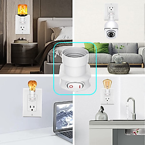 Borju Plug in Light Socket, Outlet to Socket Adapter, 360° Rotatable Plug with On/Off Switch, ETL Listed, White