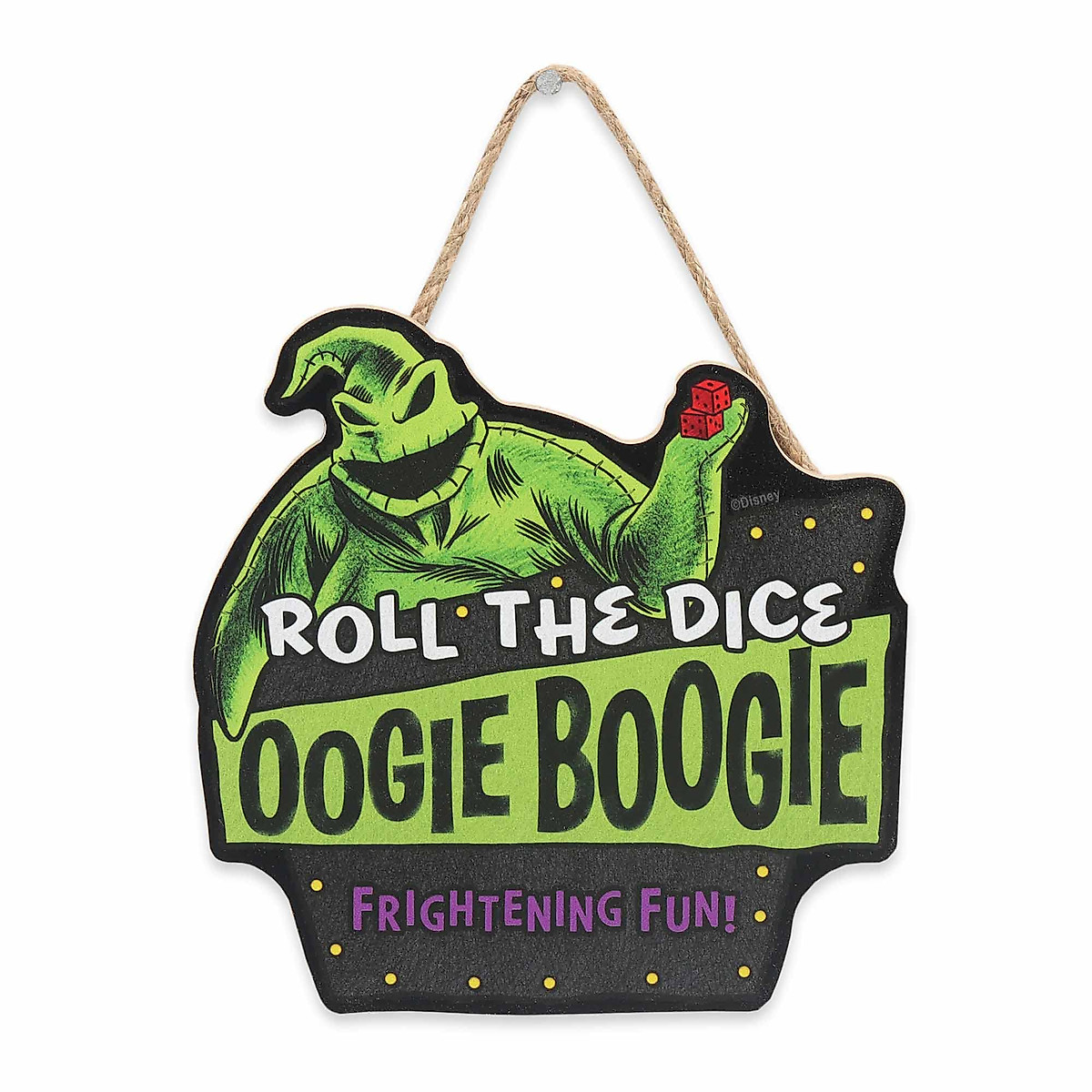 Disney The Nightmare Before Christmas Roll The Dice Oogie Boogie Hanging Wood Wall Decor - Spooky Oogie Boogie Sign for Halloween