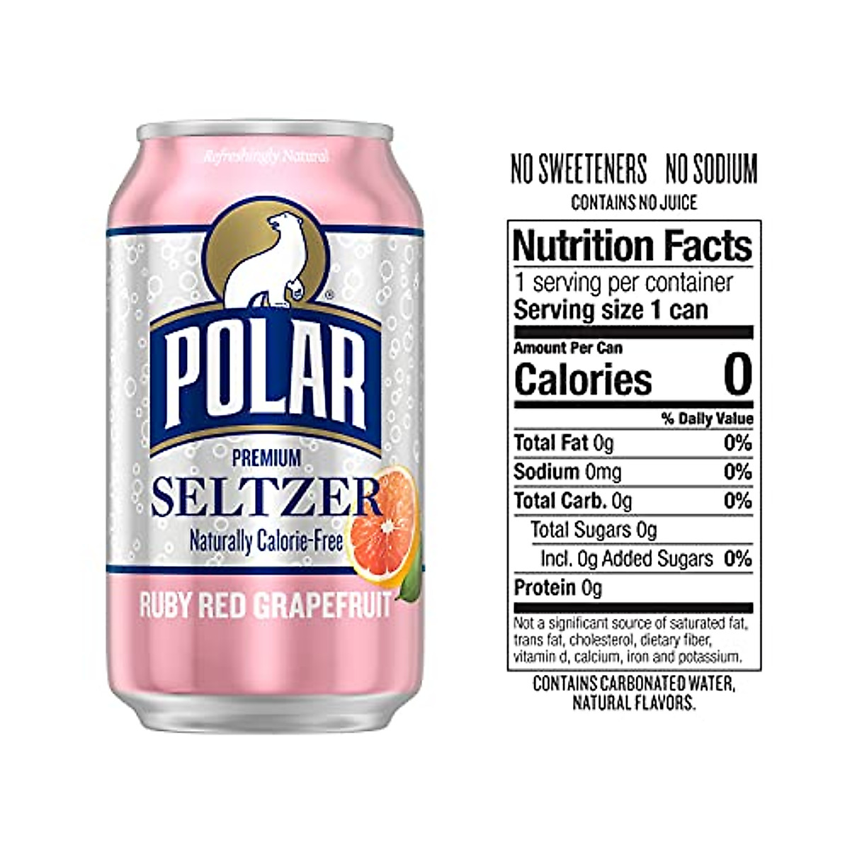 Polar Seltzer Water Ruby Red Grapefruit, 12 fl oz cans, 24 pack