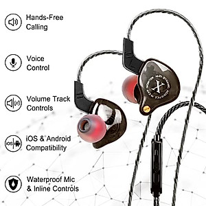 UrbanX iX2 Pro Dynamic Hybrid Dual Driver in Ear Musicians Earphones with Mic Tangle-Free Cable in-Ear Earbuds Headphones for Xiaomi Redmi 9A Sport