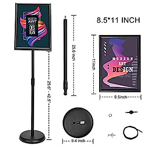 KOOV Poster Sign Stand 8.5 x 11 Inches Floor Standing Sign Holders, Adjustable Pedestal Poster Stand with Heavy Duty Round Base Both Vertical and Horizontal Sign Displayed, Black
